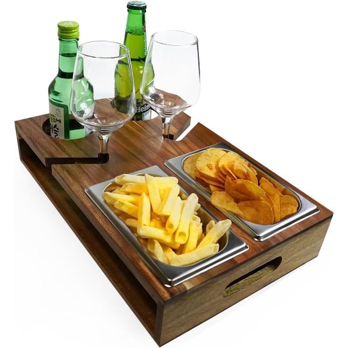 Plateau Bois, Plateau de Service avec Porte-Gobelet et 2 Bols à Snack ...