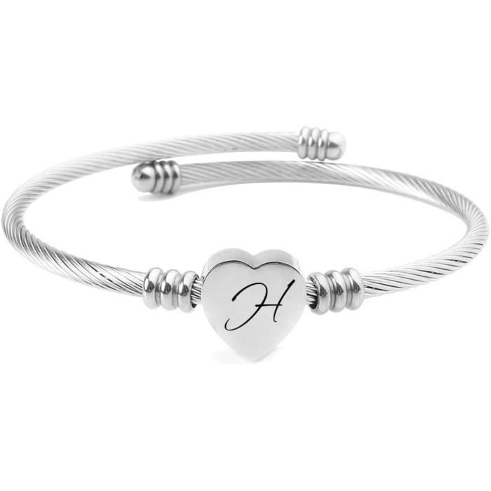 Bracelet Câble Femme En Acier Inoxydable Avec Coeur Gravé Initiale A-Z ...