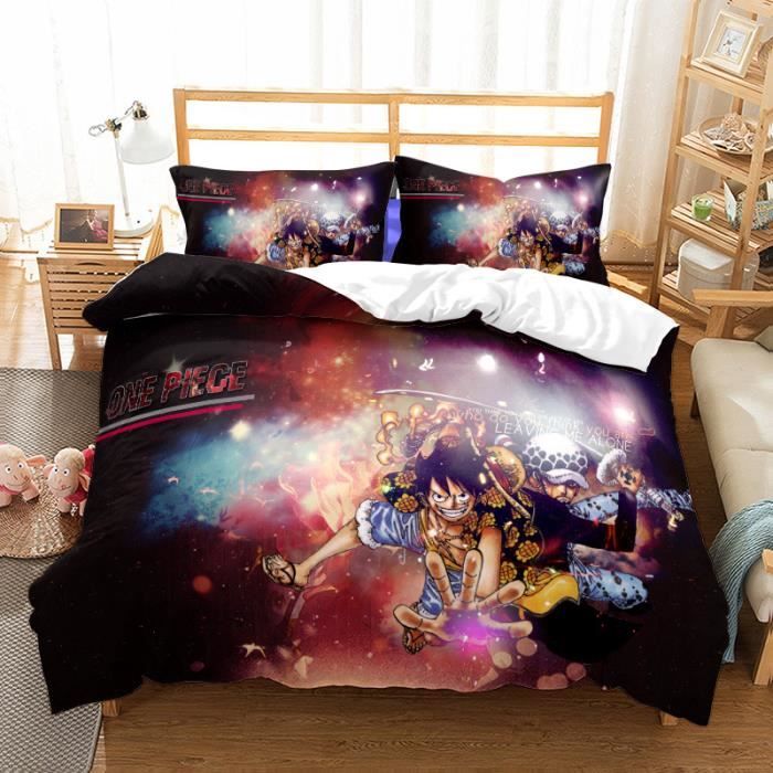 One Piece Luffy Animé 1 housse de couette et 2 taies d'oreiller taille ...