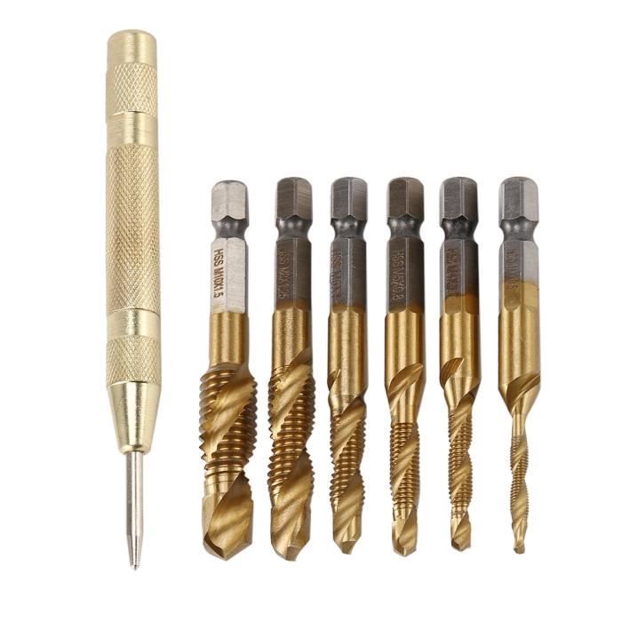 1-4 Pouce HSS Spiral Hex Combination Drill Screw Tap Bit Set (M3-M10 ...