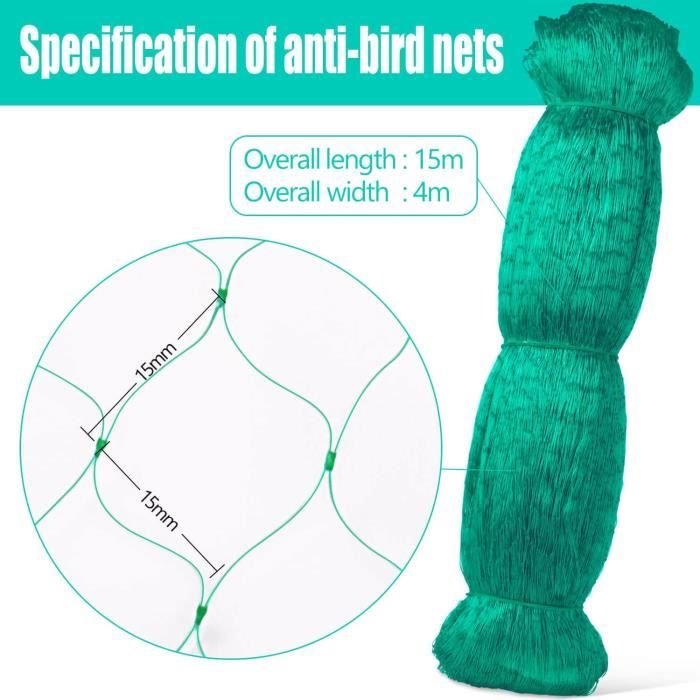 Filet Anti Oiseaux, 4 * 15m Vert Jardin Oiseau Filet de pour Plante Filet de Protection,Protéger ...