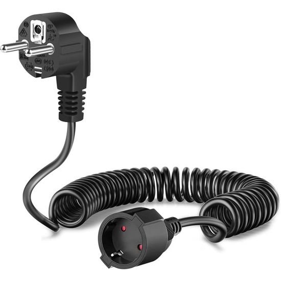 Rallonge spiralée Schuko extensible 0,6m à 3m - Câble IP20, 230V, 16A ...