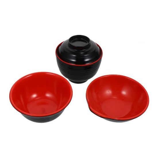 3Pcs Rouge Mélamine Udon Ramen Bols avec Couvercle Japonais Soupe De ...