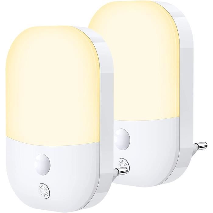 Lot de 2 veilleuses led, lampe nuit automatique 5 niveau luminosité avec capteur de crépuscule ...