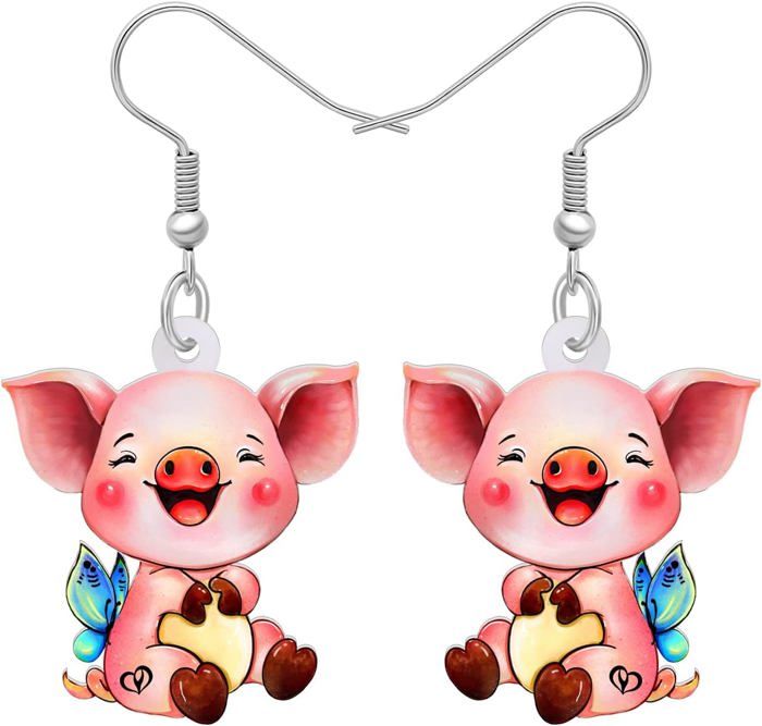 Acrylique Rose Cochon Boucles d'oreilles Accrocher Mignon Cochon Bijoux pour Filles Femme ...