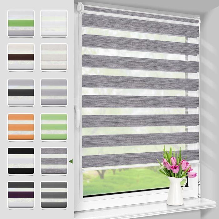 Store Enrouleur Jour Nuit Sans Perçage, Lin Gris, 90X230Cm, Store ...