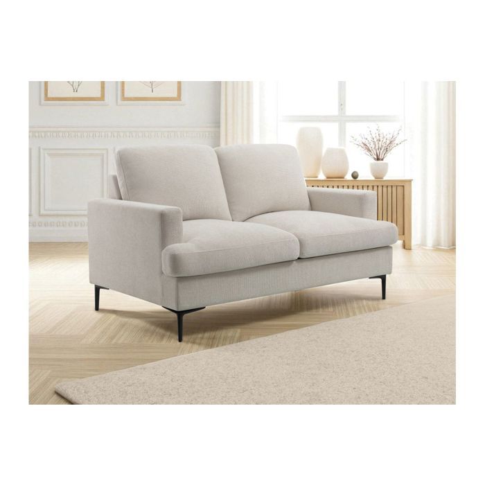 Canapé droit TALMA 2 places en tissu beige pieds métal - Cdiscount Maison