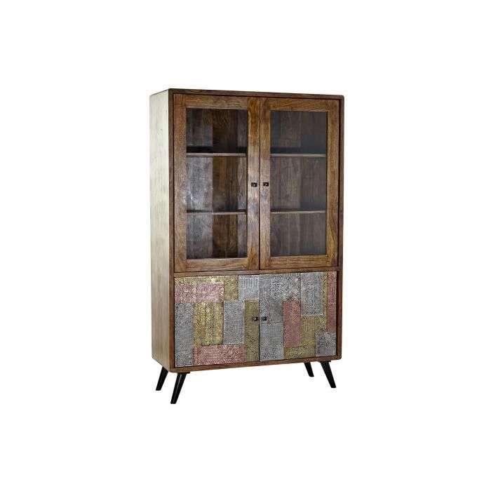 Vaisselier marron argent cuivre verre acacia doré (118 x 45 x 194 cm ...
