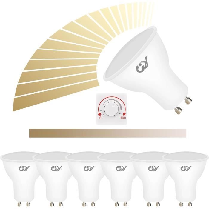 Ampoules LED GU10 Dimmable via Variateur, 7W (Eq. 70W) 630LM 2700K Blanc Chaud, Angle de ...