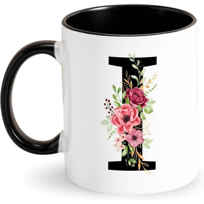 Tasse Personnalisé Avec Lettre Initiale Tasse À Café Avec Motif Fleurs ...