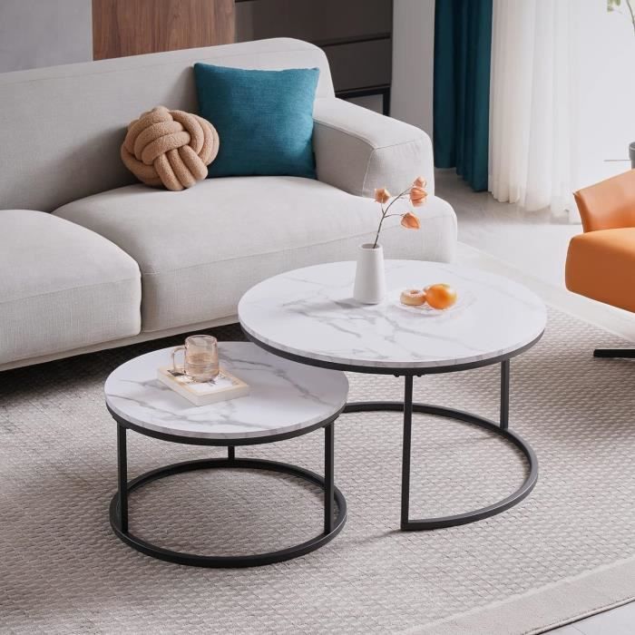 Lot de 2 Tables Basses Gigognes (Imitation Marbre), Table de Salon ...