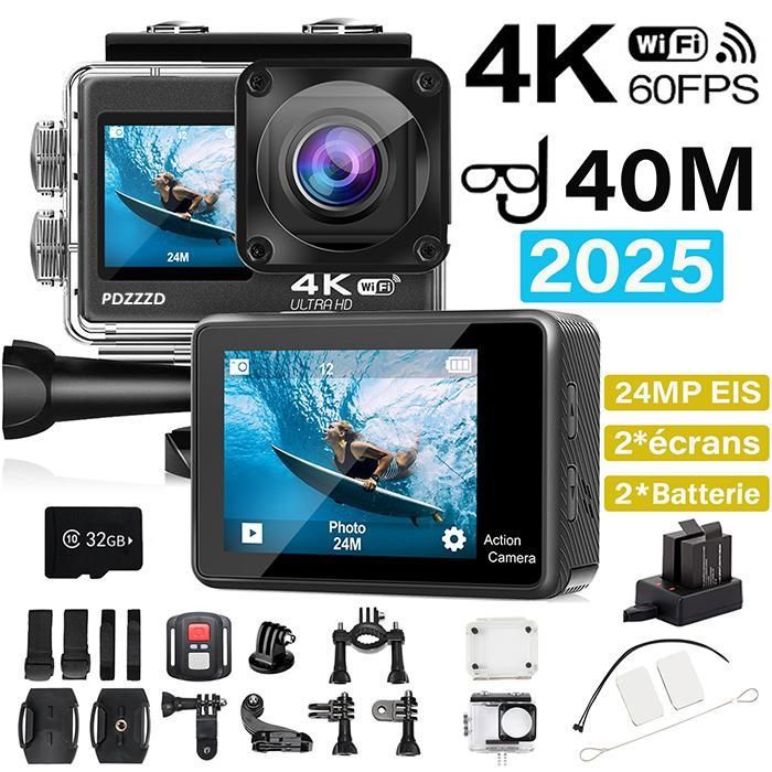Caméra Sport 4K 60fps 24MP WiFi - Camera 4k Étanche jusqu'à 40M avec ...