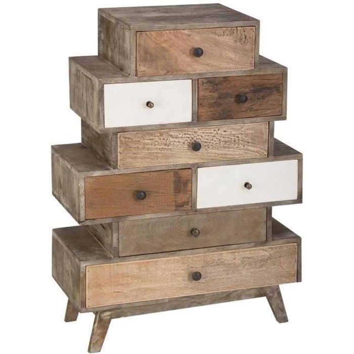 Commode design en bois de manguier, de 8 tiroirs - L.76 x l.35 x H.107 ...