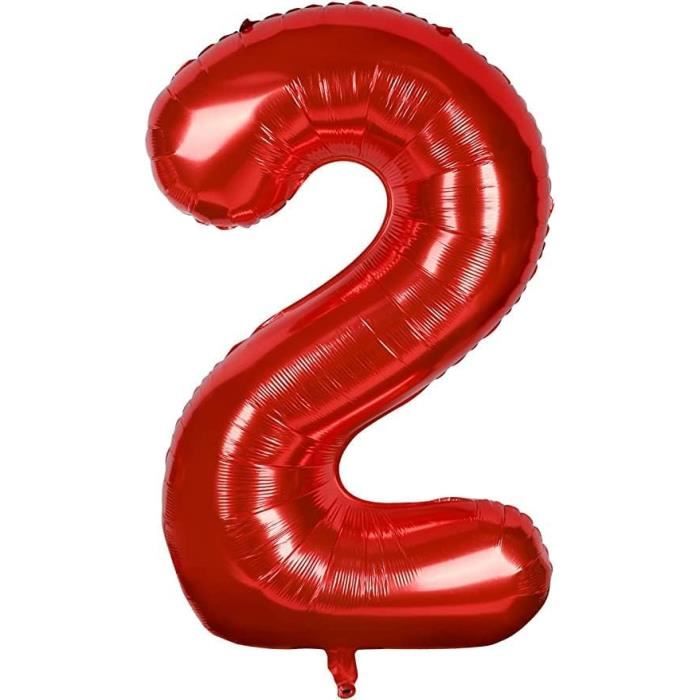 Ballon Anniversaire 2 Ans Rouge - 101 Cm Ballon Chiffre Numéro 2 Rouge ...