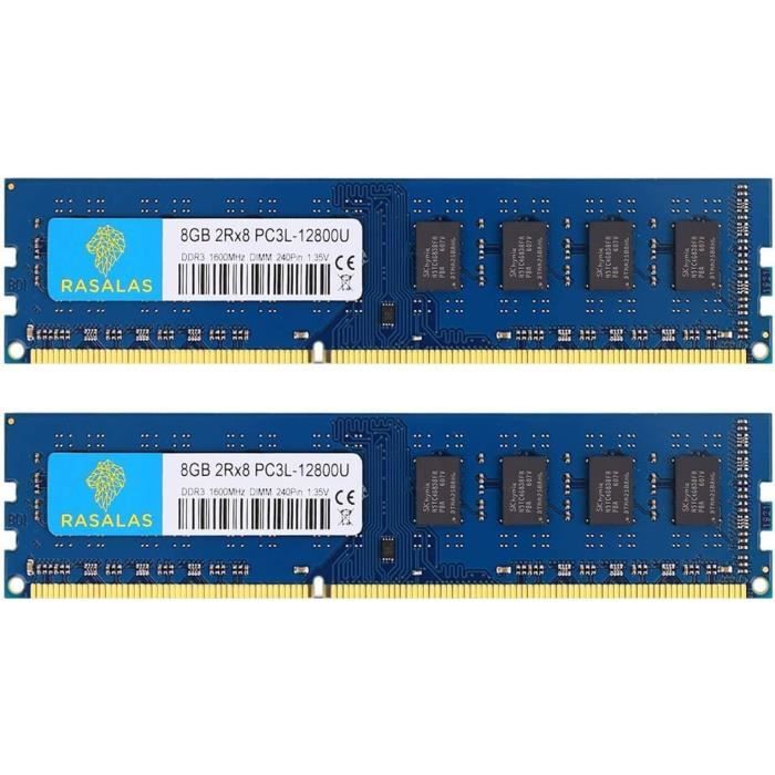 Pc3-12800U 16Gb Kit(2X8Gb)Ddr3 1600Mhz 2Rx8 Cl11 1.35V Udimm Desktop Computer Mémoire Ram[J4888 ...