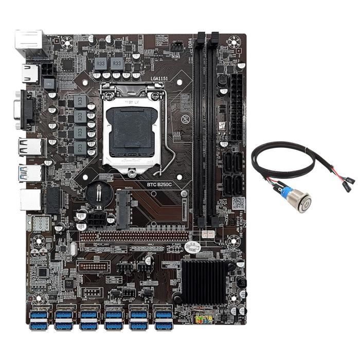 B250C 12 Card BTC Mining Motherboard with Button Switch Cable (1M ...