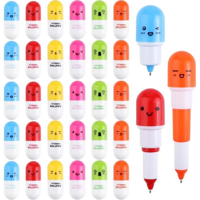 MTKJ 30 Pcs Stylo à bille rétractable, Mini Vitamine Pilule stylos à ...