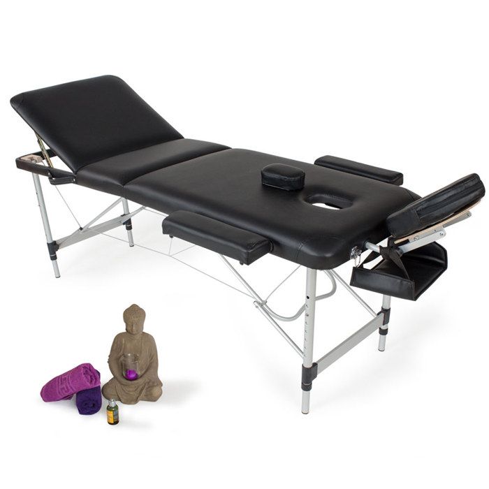 Tectake Table De Massage Pliante 3 Zones Cadre En Aluminium Noir