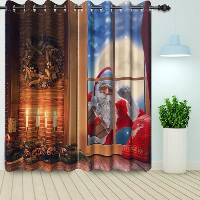 Rideaux Occultants De Noël Marron Le Père Noël Frappe À La Porte Thème ...