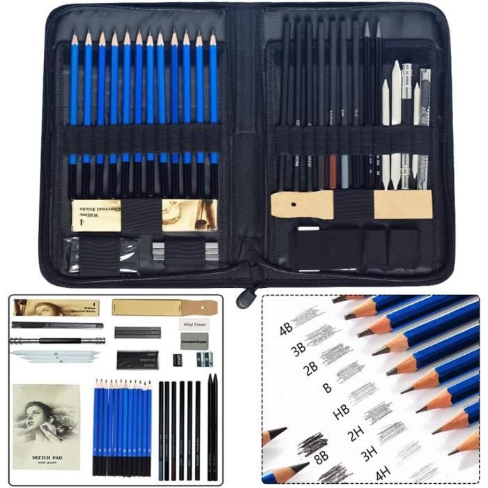 UISEBRT Crayons de Dessin et Kit Professionnels avec Esquisse Crayons Graphite, Crayons Fusain ...