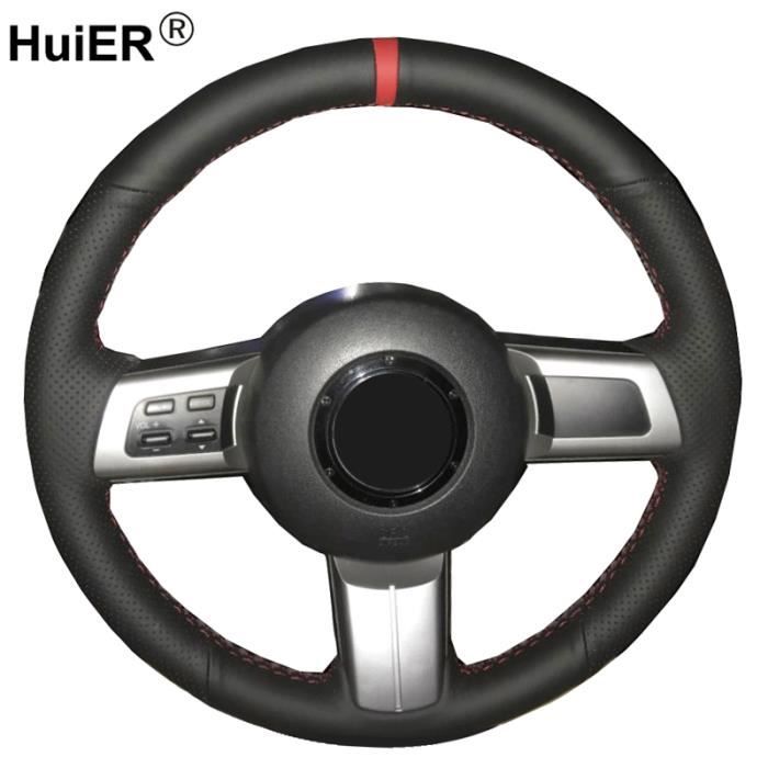 COUVRE-VOLANT,Black Thread--HuiER housse de volant de voiture, couture ...
