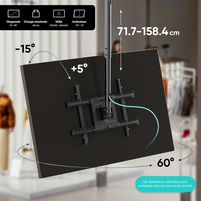 Support Television Plafond Pour 32"-80" Tv Ecran,Support Tv Plafond ...