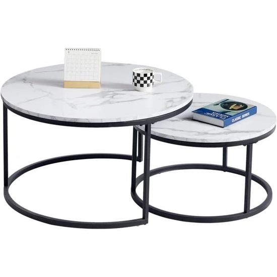 Lot de 2 Tables Basses Gigognes (Imitation Marbre), Table de Salon ...