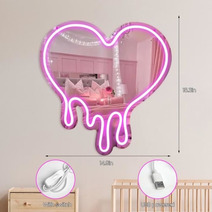 Amour Néons Miroir Coeur Led Néon Décoration Murale Usb Alimentation ...