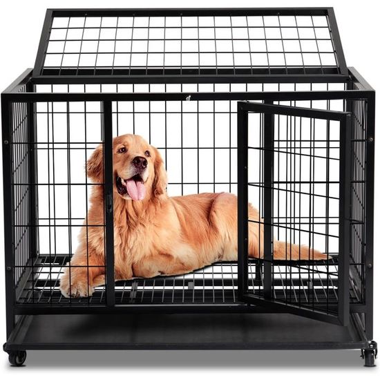 LEADZM Cage pour Chien XL 91x62x70cm – Chenil avec 2 Portes Roues ...