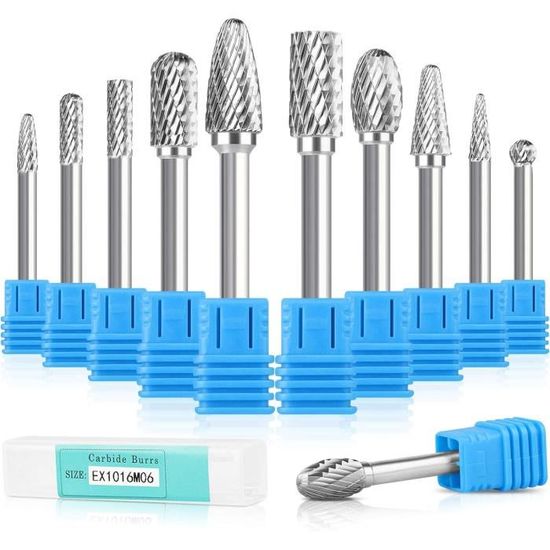 10 Pièces Ensemble De Fraises Rotatives En Carbure De Tungstène, 1-4 "(6Mm) Tige Double Coupe En ...
