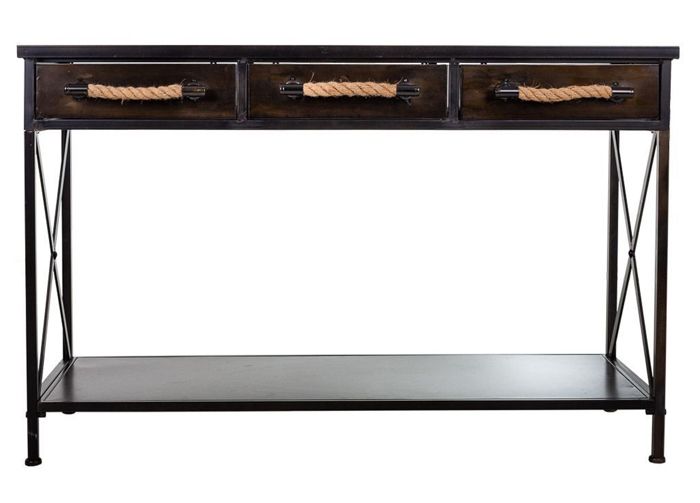 Meuble console, table console avec 3 tiroirs en métal coloris noir ...