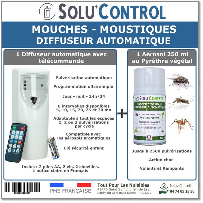 Kit Diffuseur Automatique avec Télécommande + 1 Aérosol Insecticide au ...