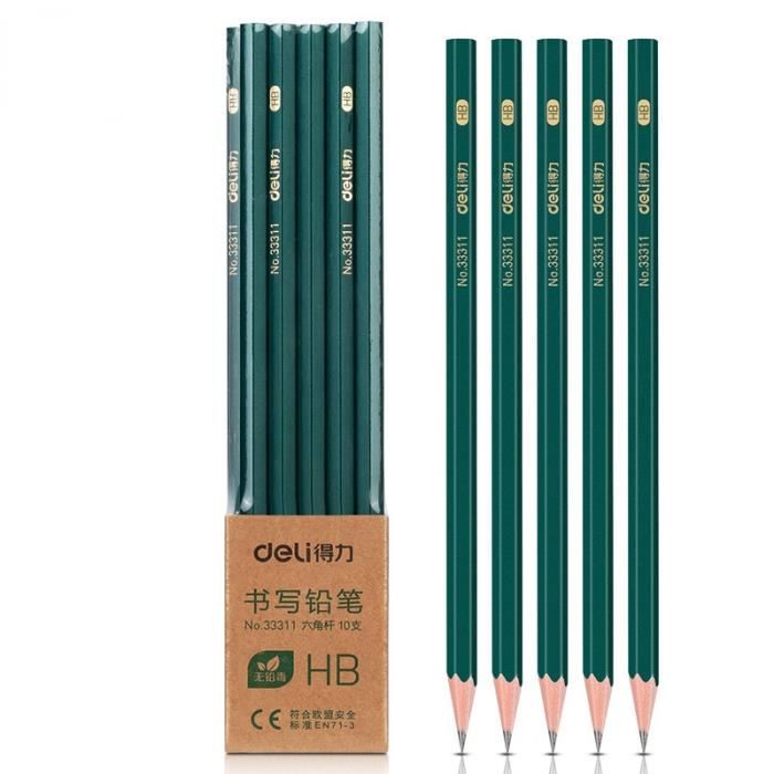Crayon graphite - HB - 2H/HB/2B - 10 pièces - Baril vert foncé ...