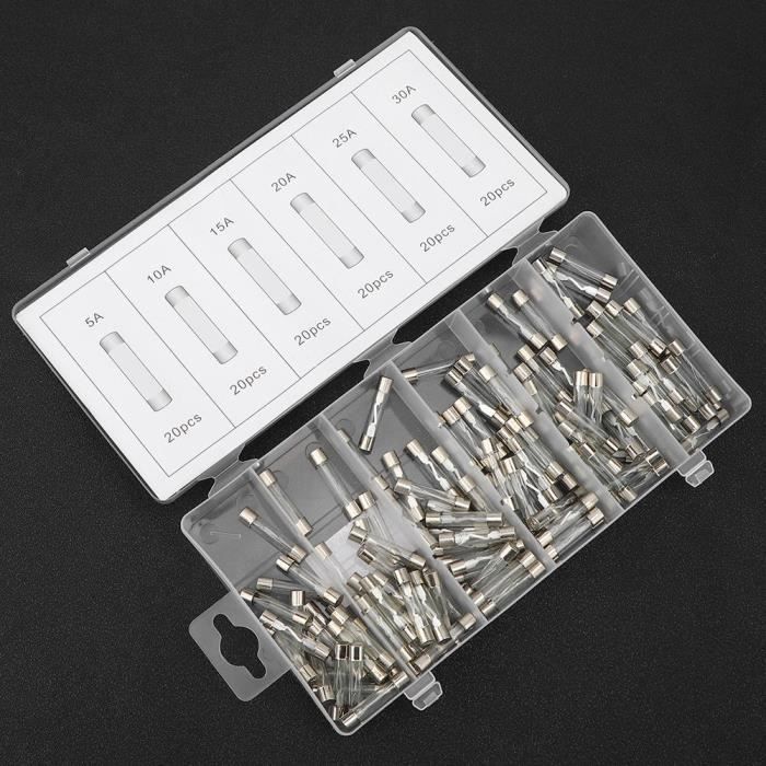 Kit d'assortiment de fusibles en verre de 6 vannes 120 pièces, 5A 10A 15A 20A 25A 30A chaque 20 ...