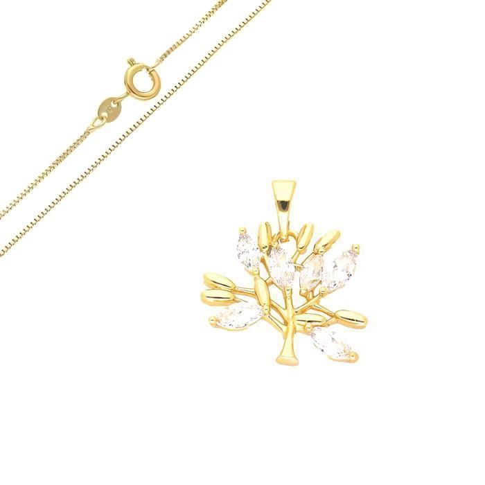 Collier Femme - Chaîne Vénitienne et Pendentif - Arbre de Vie - Cristal ...