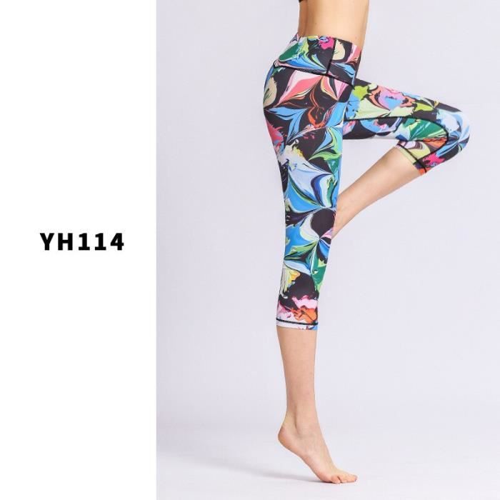 Pantalon de sport,Leggings de Yoga imprimés, taille élastique, pantalon Capri, sans couture ...