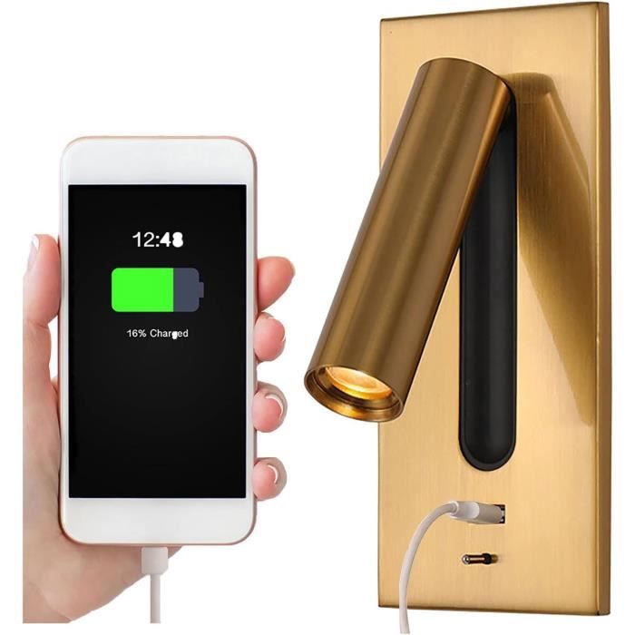Liseuse Lampe LED Tete De Lit Caché Interrupteur Lampe De Chevet, USB ...