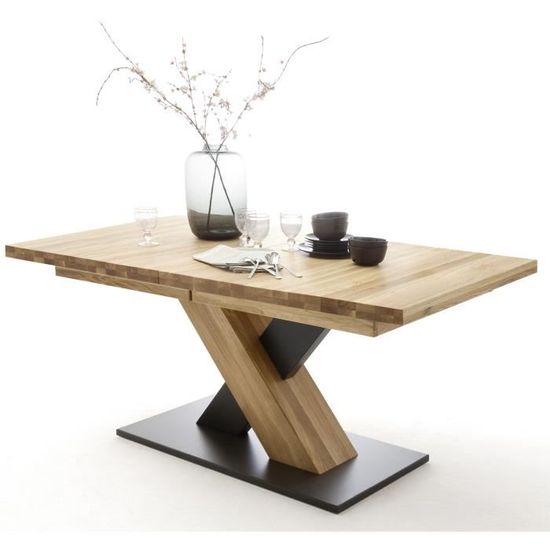 Table à manger en chêne sauvage massif - L140-220 x H78 x P90 cm ...