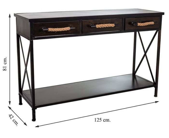 Meuble console, table console avec 3 tiroirs en métal coloris noir ...