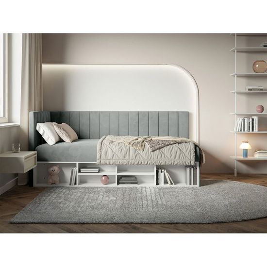 Lit ado avec rangement - VENTRIO - gris - côté gauche - Cdiscount Maison