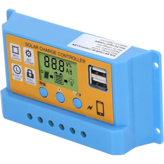 Régulateur de Batterie, contrôleur de Charge Solaire ABS réglable à Double Sortie USB pour ...