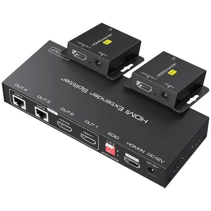 HDMI Extender Splitter via Cat5e-6 165ft 1 In 2 Out 1X2 Port Transmission ajouter deux Loop HDMI ...