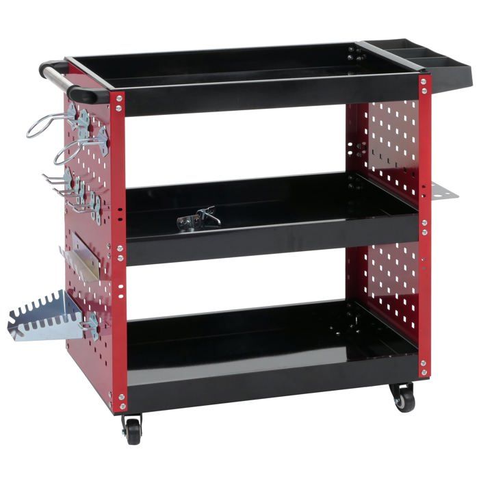 Chariot à outils - DÉCOSHOP26 - 73x90x35 cm - Acier rouge - 3 zones de ...