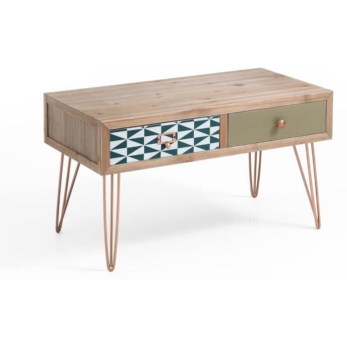 Table Basse 2-C GIPSY - Bois Massif - Rectangulaire - Marron - 80x40 cm ...