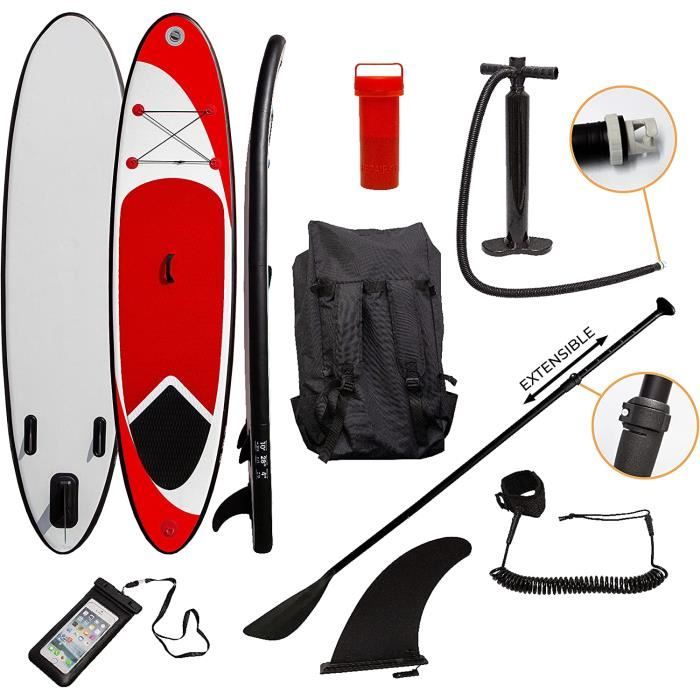 Planche de Paddle Stand Up Sup Planche à Pagaie Bleue ou Rouge 304 x 72 ...