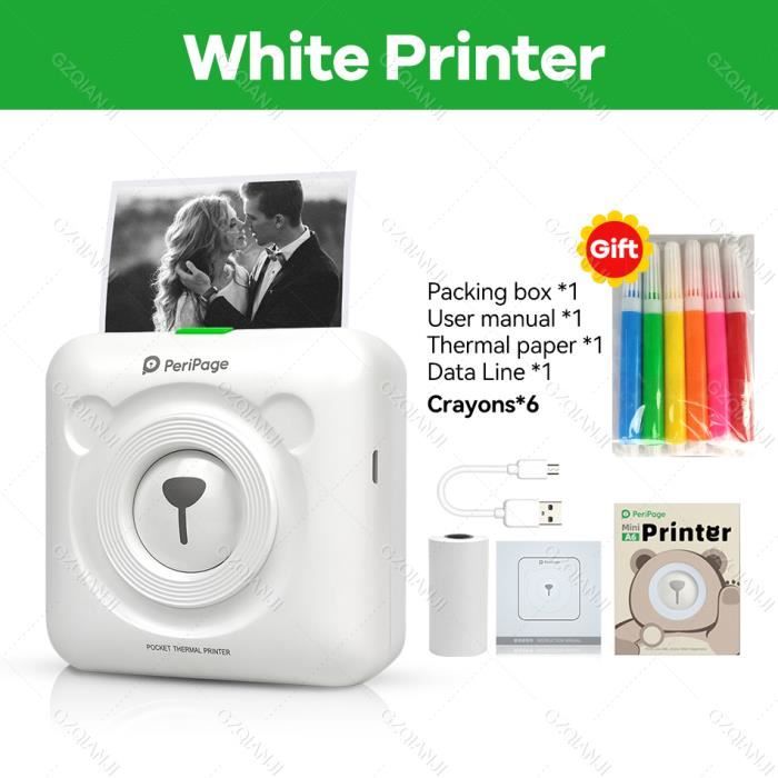 Mini-imprimante Photo Portable Bluetooth - Blanc - Impression thermique ...