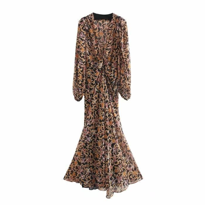 Robe,Za automne imprimé fleuri longue robe femmes 2020 Vintage Maxi ...