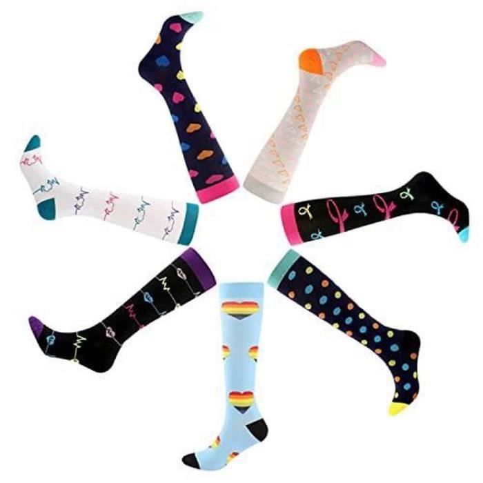 7PC Chaussette de Compression bas de Contention Femme homme,20-30 mmHg ...