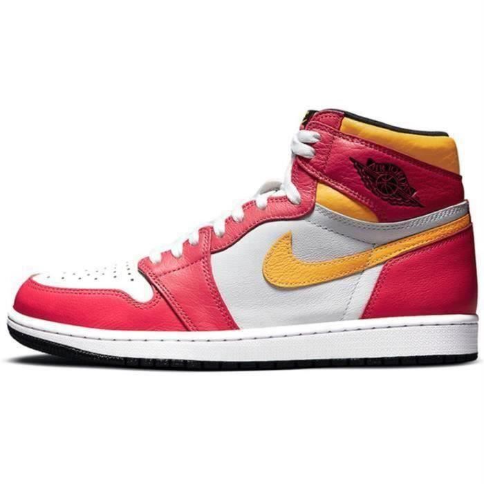 S Jor.dans1 Retro High Chaussures Femme et Homme rouge blanc jaune ...