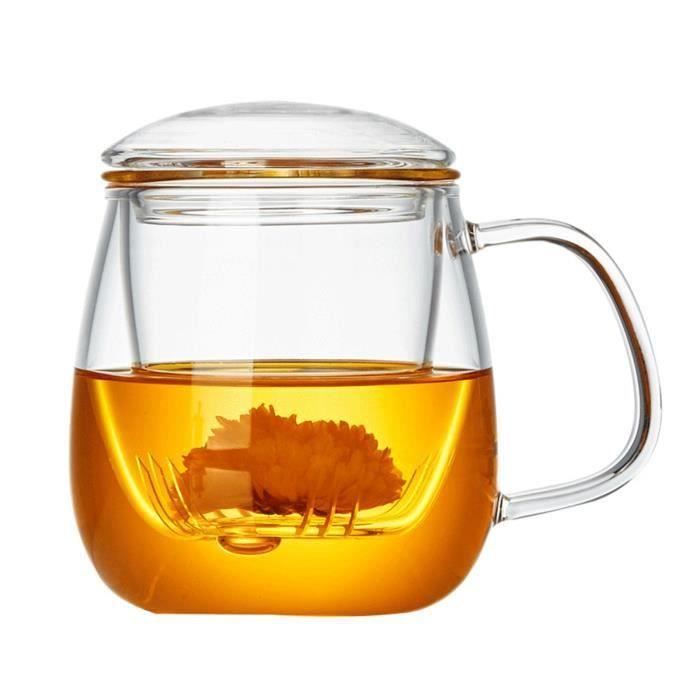 Tasse à thé en haut borosilicate de 550ml avec couvercle tasse à thé à ...